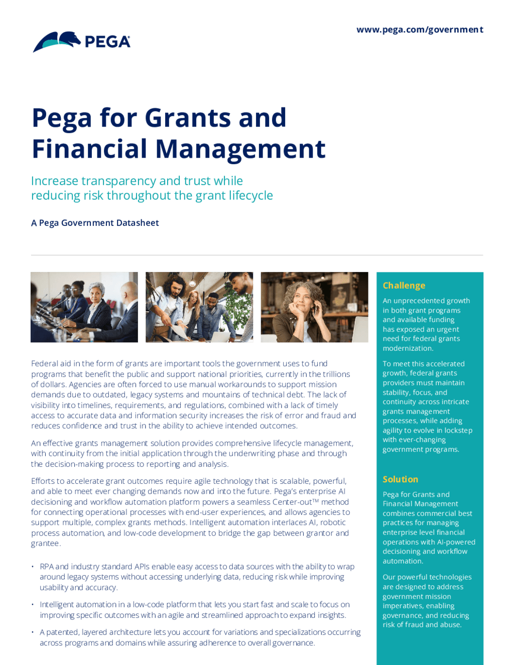 Pega for Grants and Financial Management Data Sheet | Pega
