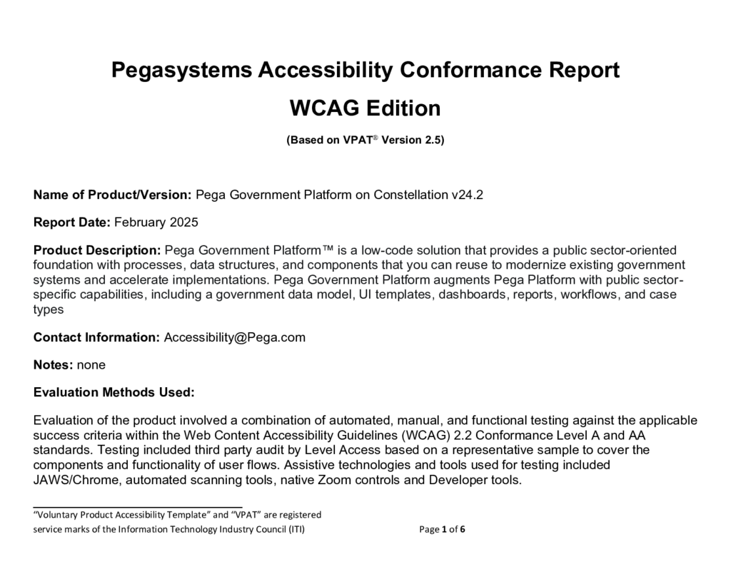 Voluntary Product Accessibility Template for Pega Government Platform ...