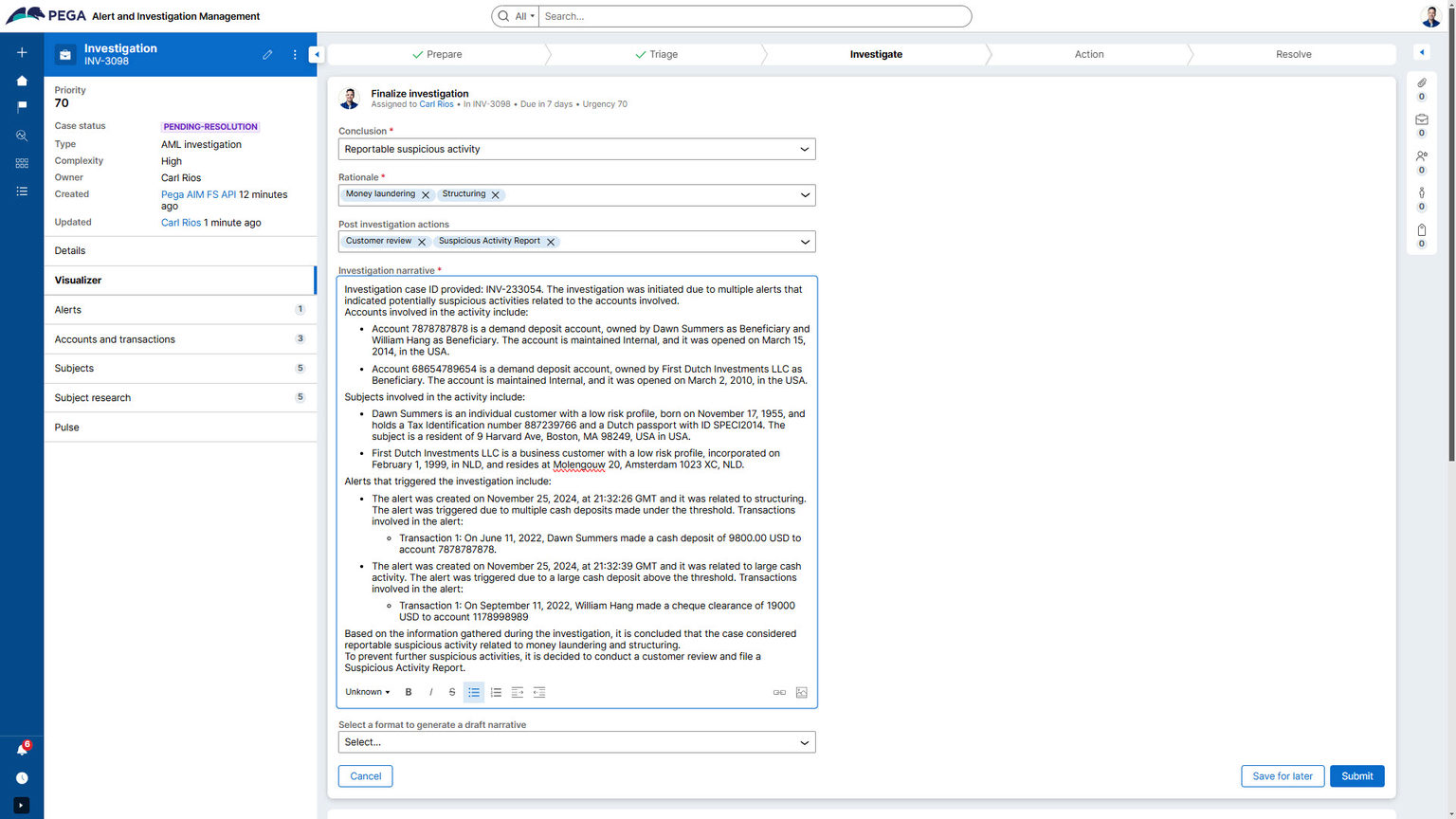 Intelligent case management solutions for financial crimes | Pega