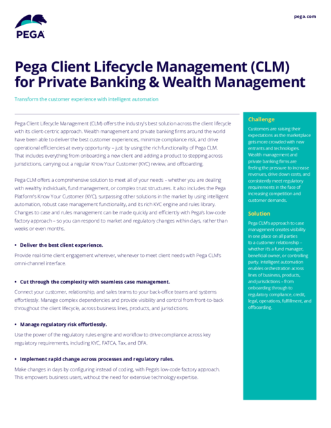 Pega CLM for Private Banking & Wealth Management | Pega