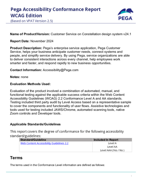 Voluntary Product Accessibility Template for Pega Customer Service on ...