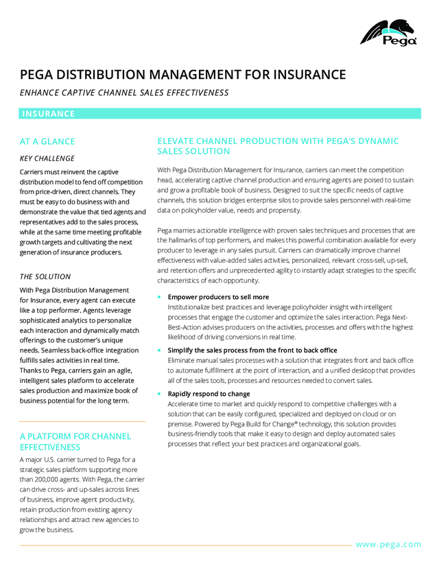 Utilizing Pega Distribution Management for Insurance | Pega