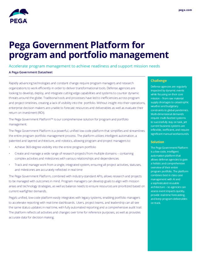 Pega Government Platform for program and portfolio management | Pega