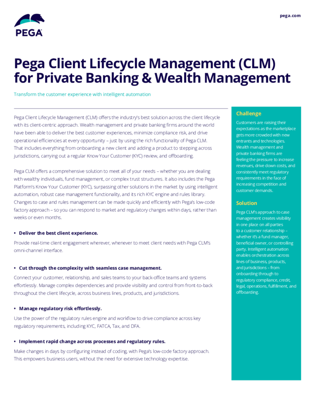 Pega CLM for Private Banking & Wealth Management | Pega