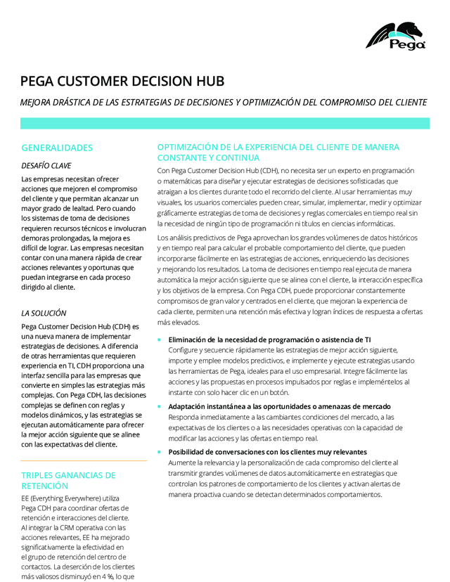 Pega Customer Decision Hub (Español) | Pega