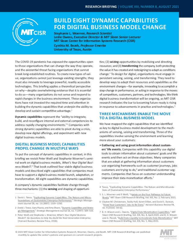 Build eight dynamic capabilities for digital business model change | Pega