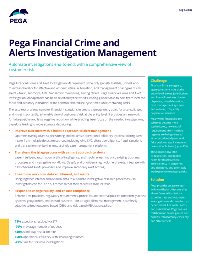 Pega Financial Crime and Alert Investigation Management | Pega