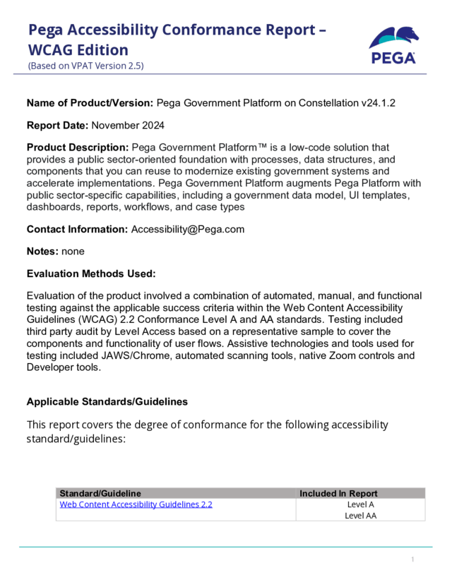 Voluntary Product Accessibility Template for Pega Government Platform ...